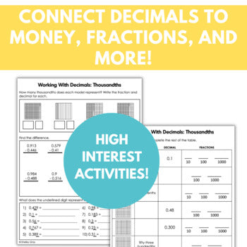 Decimal Worksheets Thousandths, Connect Decimals to Fractions and Visu ...